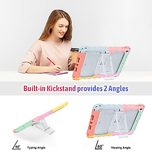 TopEsct iPad 9th/8th/7th Generation Case, iPad 10.2 Case for Kids with Portable Shoulder Strap, PET Screen Protector & Shockproof Silicone, Rainbow