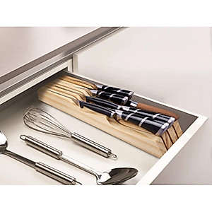 RedCall Kitchen Knife Holder for Drawer Solid Wood Universal Knife Block Without Knives,Bamboo home & chef Knife in-Drawer Organizer Insert,Premium Under Cabinet Knife Storage (7 knife holder)