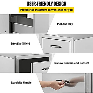 Mophorn Pull Out Trash Drawer 13.6Wx26Hx19.3D Inch Lower Sliding Rails Stainless Steel Roll Out Trash Bin Pull Out Tray Outdoor Kitchen Trash Drawer with Handle for BBQ Island Grill Station