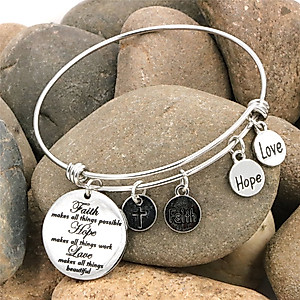 Faith Bracelet for Christian Expandable Wire Bangle Jewelry Gift (Faith hope love)