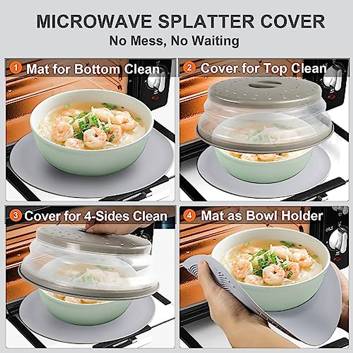 3 in 1, Aidacom 7 Slots Silicone Utensils Rest with Drip Pad & Multi-Purpose Microwave Mat, Spoon Rest & Spoon Holder for Stove Top, Kitchen Utensil Holder for Spoons Ladles Tongs, Heat Resistant,Grey