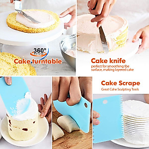 11 Inch Non-Stick Cake Turntable with 2 Icing Spatula and 3 Icing Smoother, Revolving Cake Stand for Decorating,Cake Decorating Supplies (11inch)