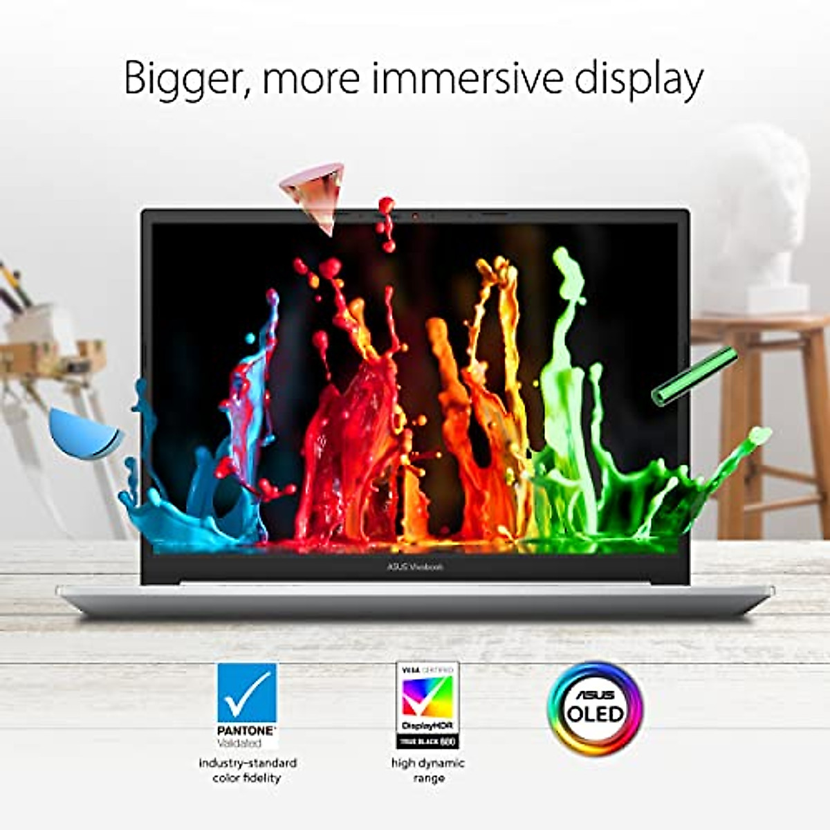 ASUS VivoBook Pro 14 OLED Laptop, 14” 2.8K OLED Display, AMD Ryzen 7 6800H Mobile CPU, NVIDIA GeForce RTX 3050 GPU, 16GB RAM, 1TB SSD, Windows 11 Home, Quiet Blue, M6400RC-EB74