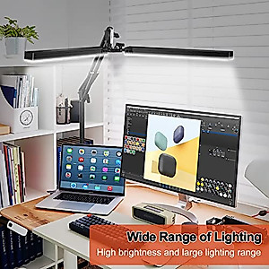 EOOKU LED Desk Lamp, Extended Swing Arm Desk Lamps for Home Office, 24W Architect LED Table Lamp, 14.2'' Adjustable Gooseneck Arms, Eye-Caring Black Desk Lamp