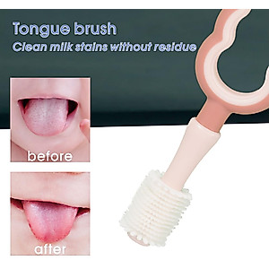 MQIZE Baby Toothbrush12 Months and up Replaceable Baby Tongue Cleaner 360 ° Clean with Baffle to Prevent Swallowing BPA Free Infant Toothbrush (Red)