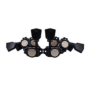 Guyker Locking Guitar Machine Heads (3R + 3L) – 1:15 Ratio Lock String Vintage Deluxe Tuning Key Pegs Tuners Set Replacement for Electric, Acoustic or Folk Guitars - Black Handle