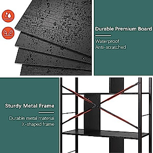 Yoobure 5 Tier Tall Book Shelf, Industrial Bookshelf Storage Bookcase, Open Wood Book Case, Rustic 5 Shelf Display Shelf for Living Room, Modern Standing Book Shelf for Bedroom, Home Office, Kitchen