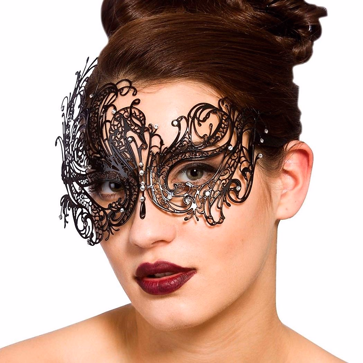Masquerade Mask for Women Metal Mask Shiny Rhinestone Venetian Party Evening Prom Ball Mask Bar Costumes Accessory (Phoenix Black)