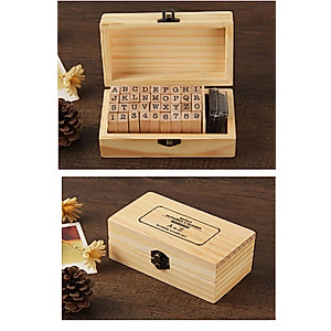 Pack of 36 Pcs Small Wooden Rubber Stamps 0.2 Inch of Letter and Number for DIY Craft Card and Photo Album (B)