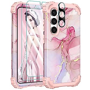 PIXIU for Samsung Galaxy s23 Plus case with 2PCS Tempered Screen Protector&1 pcs Len Camara Protector, Heavy Duty 3 Layer (Silicone+Plastic) Shockproof Full-Body Protective Sturdy Hybrid Marble Case