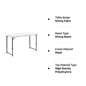 Living and More 4 Foot Height Adjustable Fold-in-Half Table with Carrying Handle, Easy Folding and Storage, Indoor Outdoor Use, White