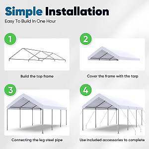 Quictent 10X20ft Heavy Duty Carport Car Canopy Galvanized Car Tent Outdoor Boat Shelter with Reinforced Steel Cables-White