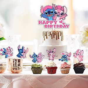 Acrylic Pink Lilo and Stitch Happy Birthday Cake Topper, Lilo Smash Cake Topper, Stitch Party Supplies