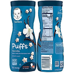 Gerber Graduates Puffs Cereal Snack, Variety (Blueberry, Apple Cinnamon, Vanilla, Strawberry Apple)1.48 Oz,(Pack -4)