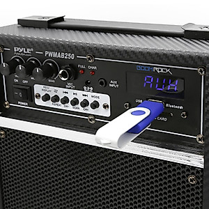 Pyle 300 Watt Outdoor Indoor Wireless Bluetooth Portable PA Speaker 6.5 inch Subwoofer Sound System with USB SD Card Reader, Rechargeable Battery, Wired Microphone, FM Radio, Remote - PWMAB250BK