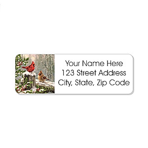 Return Address Labels Personalized - Set of 60 Custom Address Labels - Winter Birds for Envelope Mailings, Flat Sheets Easy Peel and Stick, Permanent Rectangle Labels (White) Made in USA