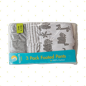 Spasilk Baby Boys' Cotton Pull on Footed Pants, Pack of 3, Gray Animals, 3 Months