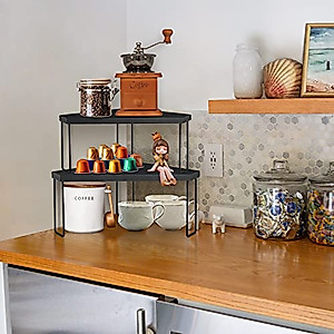 Ameuphercy 2-Tier Countertop Organizer Set of 2, Black, Rustic, Corner Shelf, Space Saving, Sturdy