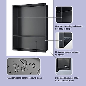 NAVNKA Shower Niche, 16"x20" No Tile Needed, The Insert Storage Rectangle Double Shower Shelf is Easy to Install, Stainless Steel, Black Grey