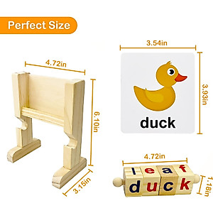 Celarlo Wooden Reading Blocks Spelling Games, Flash Cards Turning Rotating Letter Puzzle for Kids, Sight Words Montessori Spinning Alphabet Learning Toy for Boys Preschool