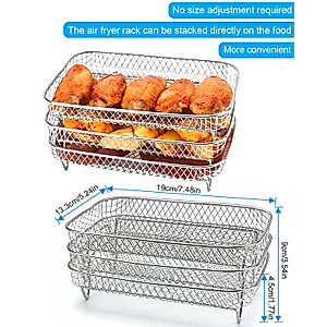 Air Fryer Rack for Ninja Foodi Air Fryer, 304 Stainless Steel Three Stackable Dehydrator Rack Toast Rack Stand Accessories for Ninja DZ201 DZ401 Dual Air Fryer