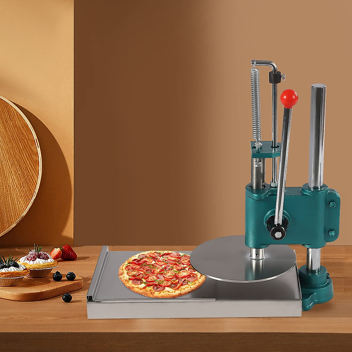Manual Dough Press Machine Stainless Steel Dough Pizza Presser Large Press Plate Dough Flattening Machine for Pies Pizza Pastry Bread Maker, Home Commercial Use, Thickness Adjustable (9.5in)