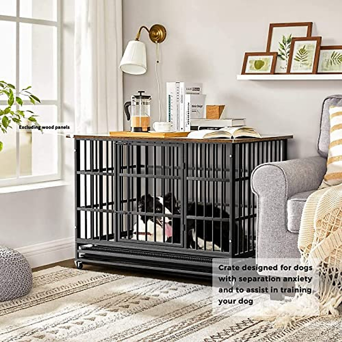 ITORI 48 inch XXL Heavy Duty Indestructible Dog Crate, Dog Cage Kennel Crate and Playpen for Training Large Dog Indoor Outdoor with Double Doors & Locks Design Included Lockable Wheels Removable Tray