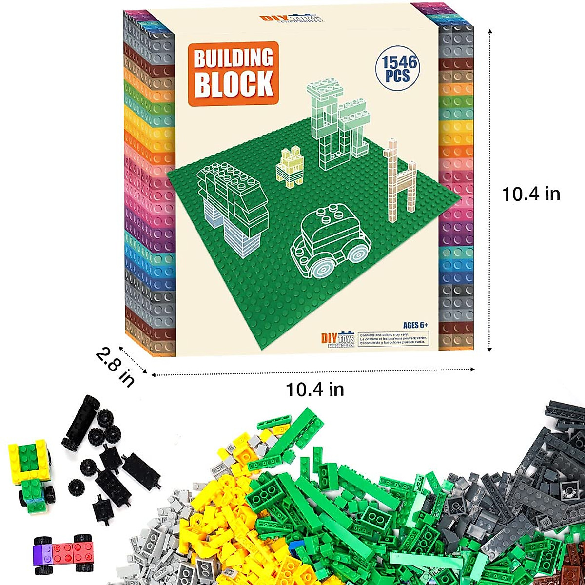 Unirolic Classic Building Bricks Set, 1546 Pieces Basic Building Blocks with Wheels, STEM Creative Compatible with All Major Brands, Ideal Educational Toy for Kids Teens