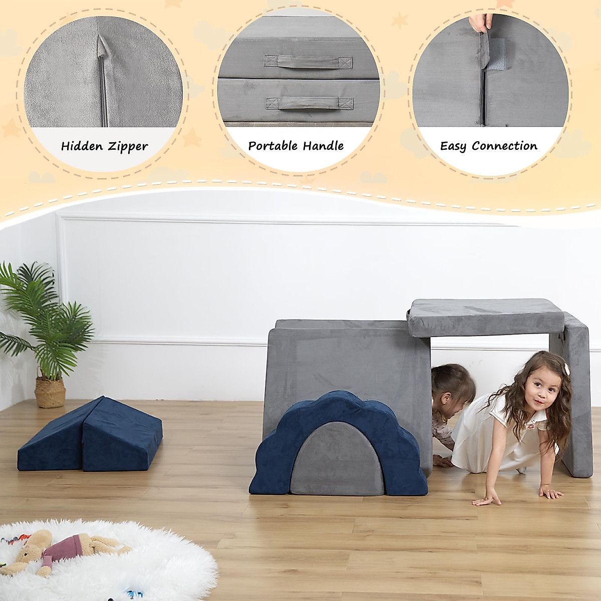 GudoInsole Flower Play Couch Sofa for Kids Sectional Sofa 10PCS Playroom Imaginative Furniture for Creative Kids Girls and Boys Bedroom (Blue)