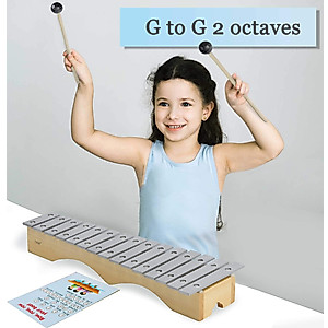 inTemenos Professional Diatonic Glockenspiel 15 notes - Metal Xylophone - 23 Sheet Music Songs, Stickers