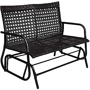 Sundale Outdoor Wicker Porch Glider Rocker Chair, Outdoor 2 Person Glider, Garden Bench Loveseat Sofa Couch for Patio, Outside, Poolside - Black, Metal, 350 Lbs Capacity