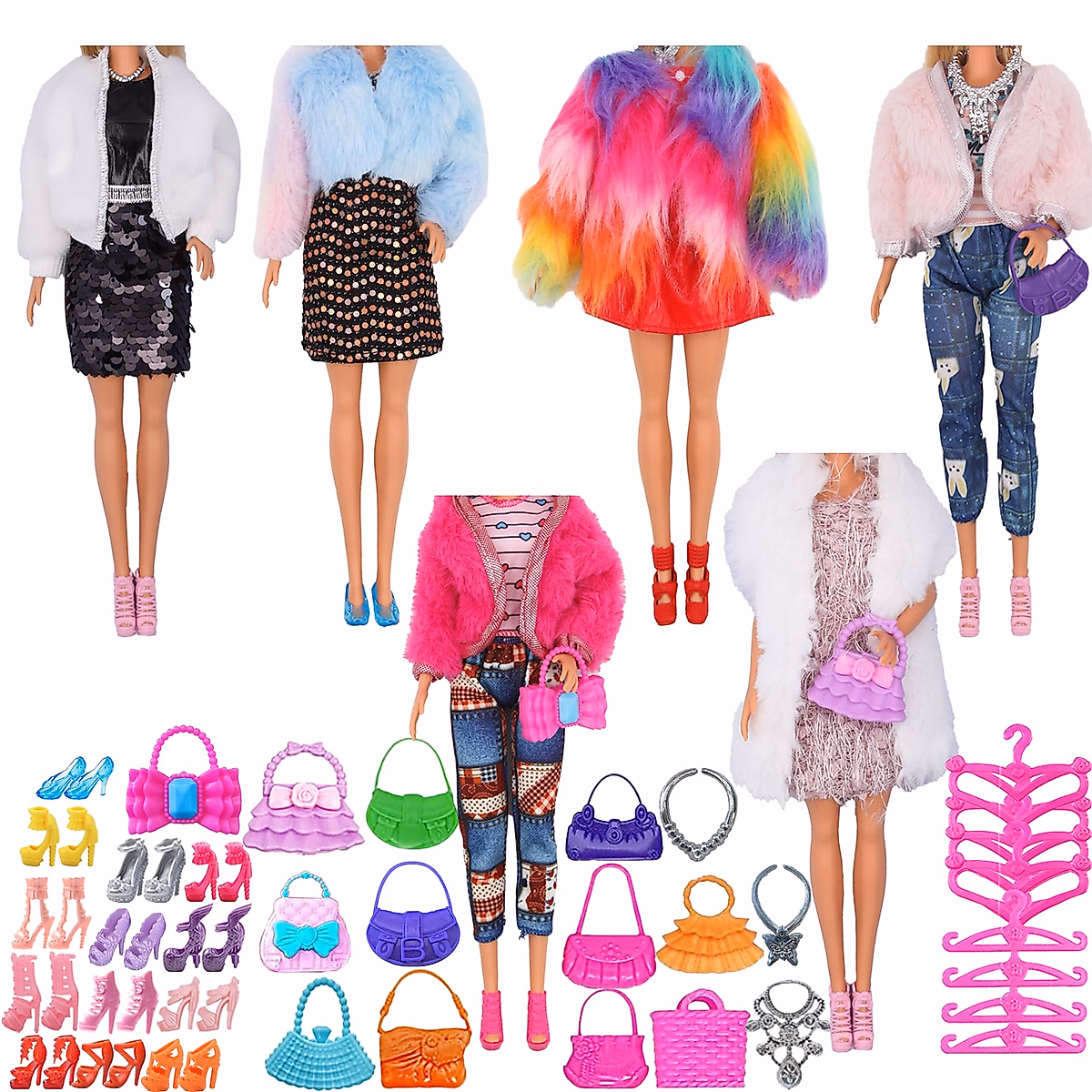 EuTengHao Doll Winter Coat Clothes Accessories for 11.5'' Girl Doll Include Doll Shoes Winter Fashion Coat Jacket Tops Jeans Dress Hat with Hangers Necklaces Bags for Girls Xmas Gift