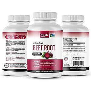 Fresh Nutrition Organic Beet Root Capsules - Strongest DNA Verified 2400mg Per Serving - Vegan Friendly, Non GMO, Gluten and Soy Free