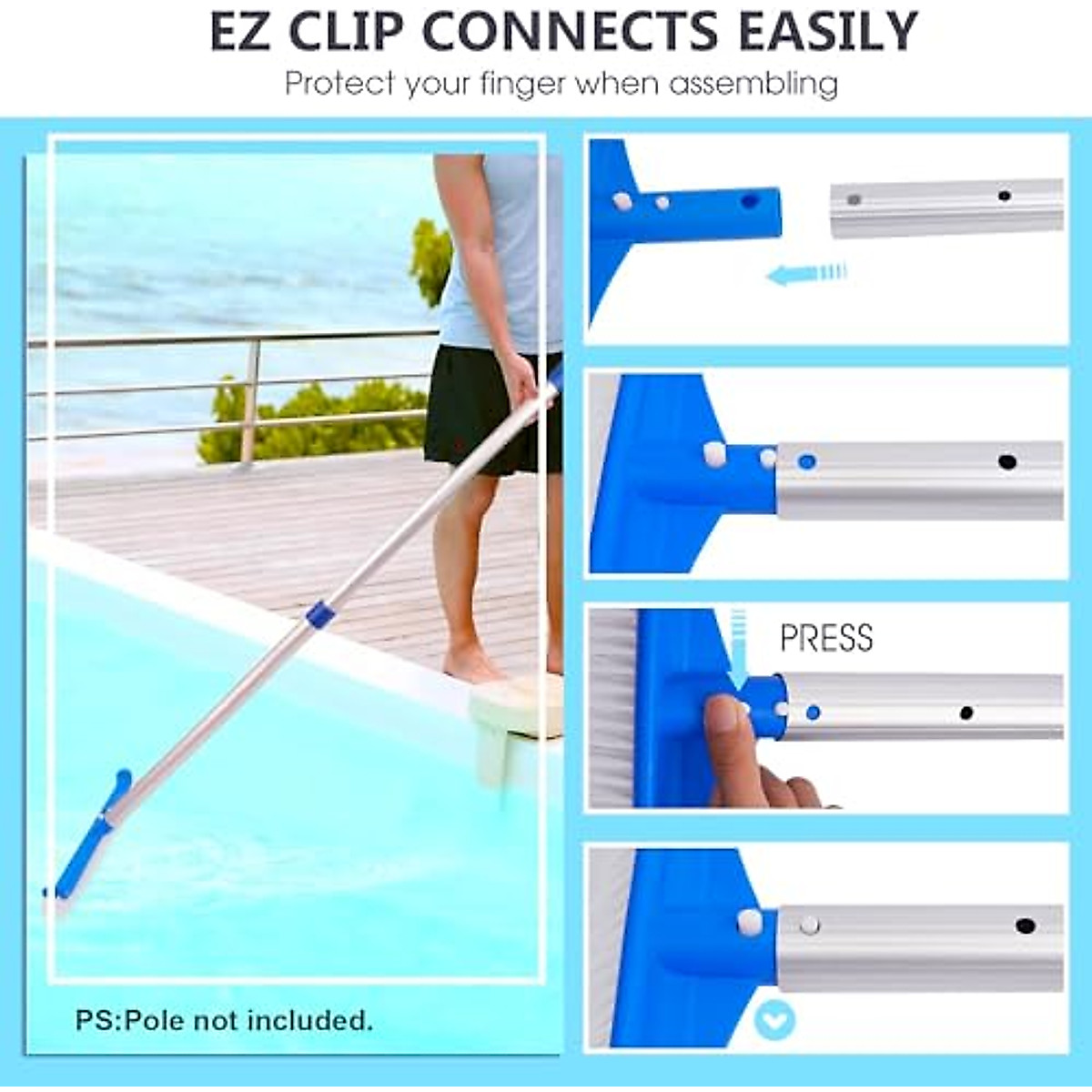 TidyMister Pool Brushes for Cleaning Pool Walls Strong Pool Brush Head for Inground & Above Ground Pools 90 Degrees 17.5'' Pool Scrub Brush for Corners, Curves,Steps,Ladders,Professional Pool Cleaner