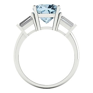 Clara Pucci 3.50ct Cushion cut 3 stone Solitaire Blue Simulated Diamond Engagement Promise Anniversary Bridal Ring 18K White Gold 3.75