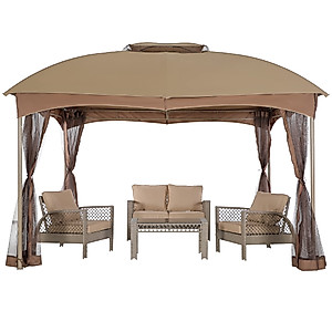 PHI VILLA 10x12 Gazebo Canopy for Patio, Double Vent Outdoor Canopy Gazebo with Netting, Screen Patio Gazebo Heavy Duty for Garden Deck Khaki