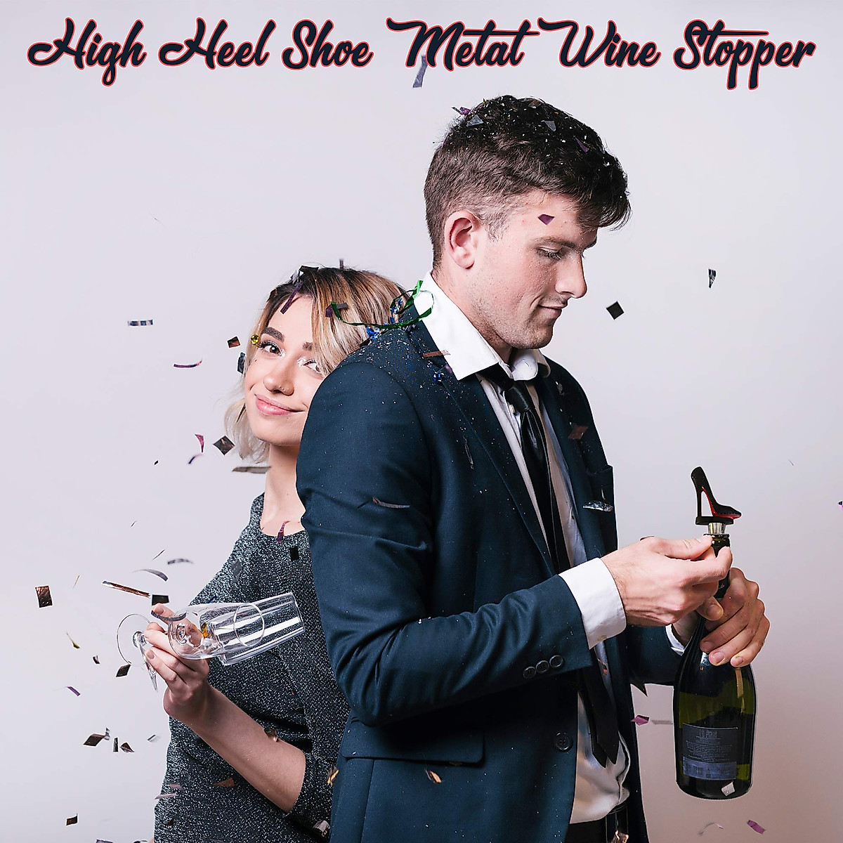 Trovety High Heel Wine Stopper Custom - Cute Black Shoe Elegant High Heels Cork for Women, Bachelorette Party Decor - Decorative Stainless Steel Beverage Topper - Reusable Champagne Bottle Plugs