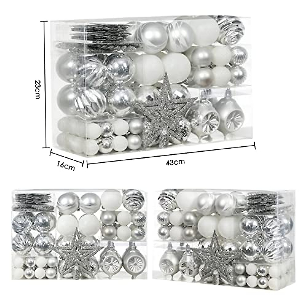 XmasExp 99-Pack Christmas Ball Ornaments Assorted Shatterproof Christmas Tree Decorations with Hand-held Gift Package for Xmas Tree,Home,Party(Silver-White)