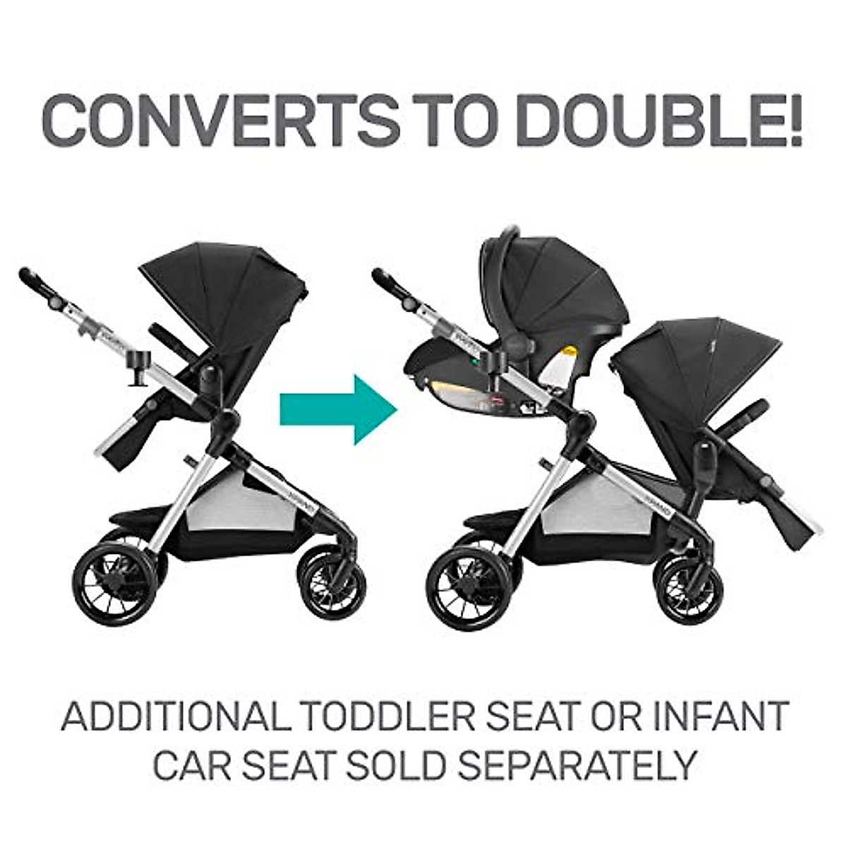 Evenflo Pivot Xpand Modular Stroller, Baby Stroller, 4 Modes, Durable Construction, Extra-Large Storage Basket, Compact Folding Design, 55-lb Capacity, Stallion Black-1 Count (Pack of 1)