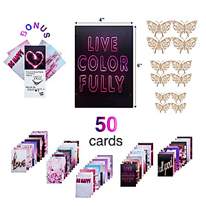 Elevation Art Photo Collage Kit for Wall Aesthetic, 55 Photos and 12 3D Butterfly Stickers. Peaceful Pink and Blue Room Decor for Teen Girl Room Decor and Dorm Rooms.