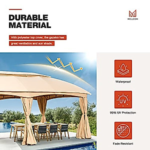 MELLCOM 12x20 Patio Gazebo, Double Soft-Roof Gazebo Tent with Curtains and Netting, Patio Canopy for Outdoor Event, Patio, Lawn & Garden, Beige