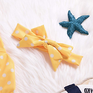Baby Girl Bikini,Kids Toddler Polka Dot Swimsuits Halter Swimwear Bikinis Set with Headband (Yellow, 3-6 Months)