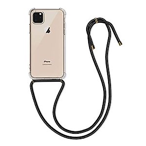kwmobile Crossbody Case Compatible with Apple iPhone 11 Pro Max Case - Clear TPU Phone Cover w/Lanyard Cord Strap - Transparent/Black