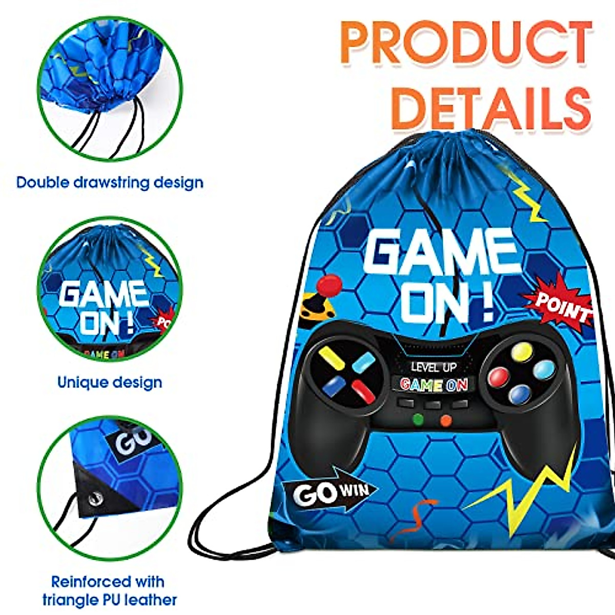 Eccliy 20 Pack Video Game Party Drawstring Bags 12 x 10 Inch Gaming Party Supplies Video Game Party Favors Bags Gamer Party Favors Video Game Goodie Bags for Game Themed Party (Blue, Fresh Style)