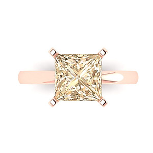 Clara Pucci 3.0 ct Princess Cut Solitaire Genuine Natural Morganite Wedding Bridal Designer Anniversary Engagement Ring 14k Rose Gold