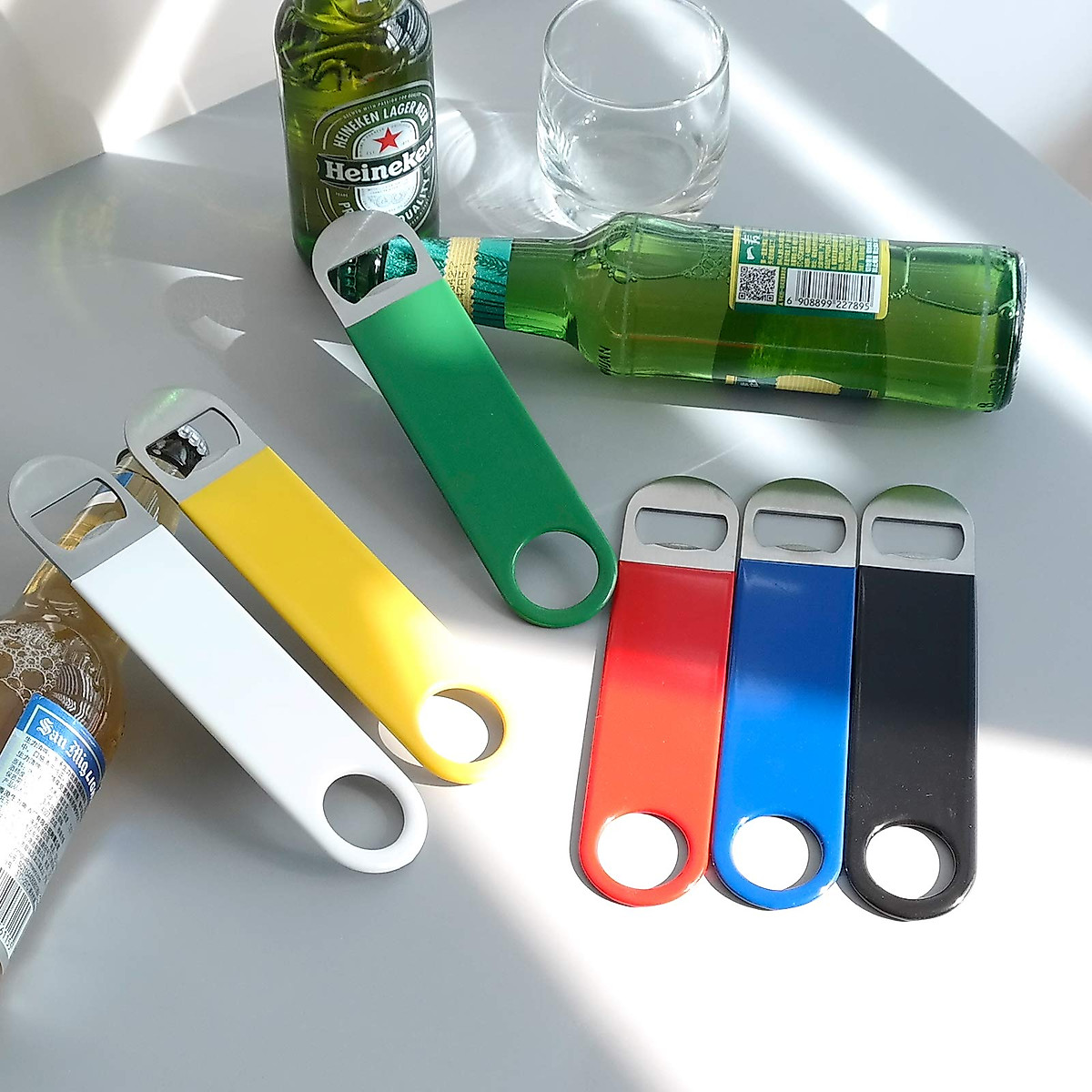 Wekioger 6 Packs Stainless Steel Flat Bottle Openers, Bartender Beer Bottle Opener