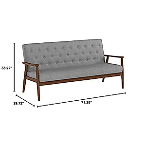 Baxton Studio Sorrento Mid-Century Retro Modern Fabric Upholstered Wooden 3-Seater Sofa, Grey 70.59 x 29.45 x 32.96