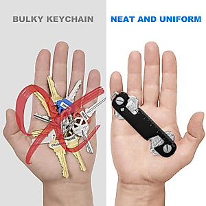 2PCS Key Organizer Keychain, Compact Key Holder Keyring, Smart & Light-weight Multi-tool Folding Key Chain with Bottle Opener/Phone Stand (Up to 6~10 Keys, Black & Silver)