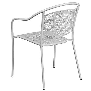 EMMA + OLIVER Commercial Grade White Indoor-Outdoor Steel Patio Arm Chair with Round Back