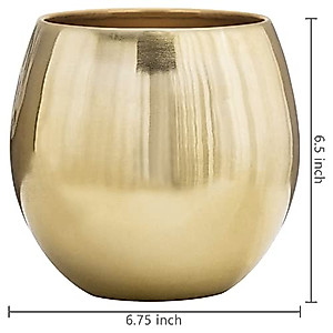 MyGift 6-Inch Brushed Brass Plated Metal Table Vase - Round Bowl-Shaped Succulent Planter Pot - Handcrafted in India